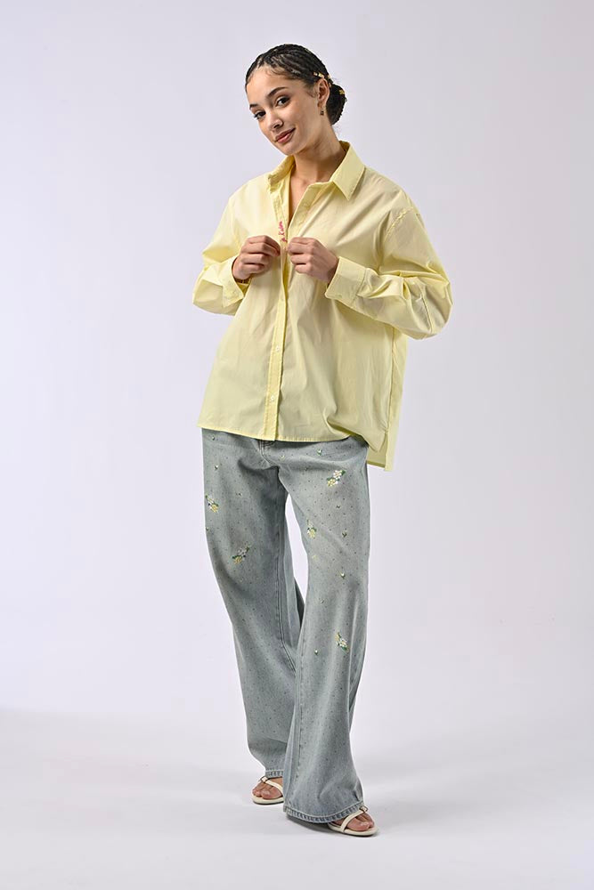 Chemise brodée Daria Jaune – Adore Paris
